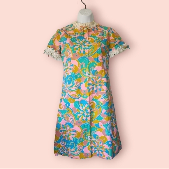 Vintage | Dresses | Vintage 6s Handmade Neon Swirls Lace Dress | Poshmark